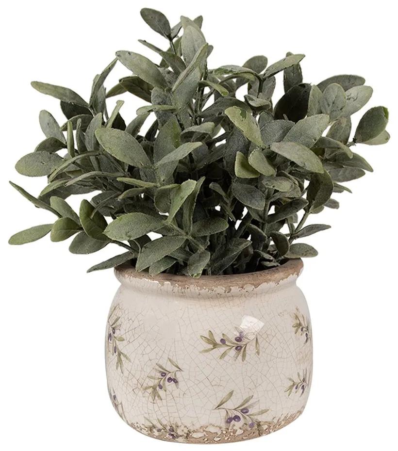Béžový antik obal na květináč s olivami Olive Fields S - Ø 12*10 cm