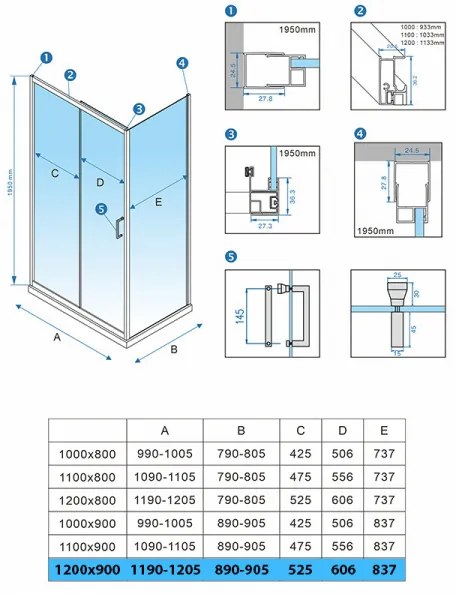 BPS-koupelny Obdélníkový sprchový kout HYD-OK104C 120x90 černá/transparent + vanička HYD-OSV-SXL4C černá