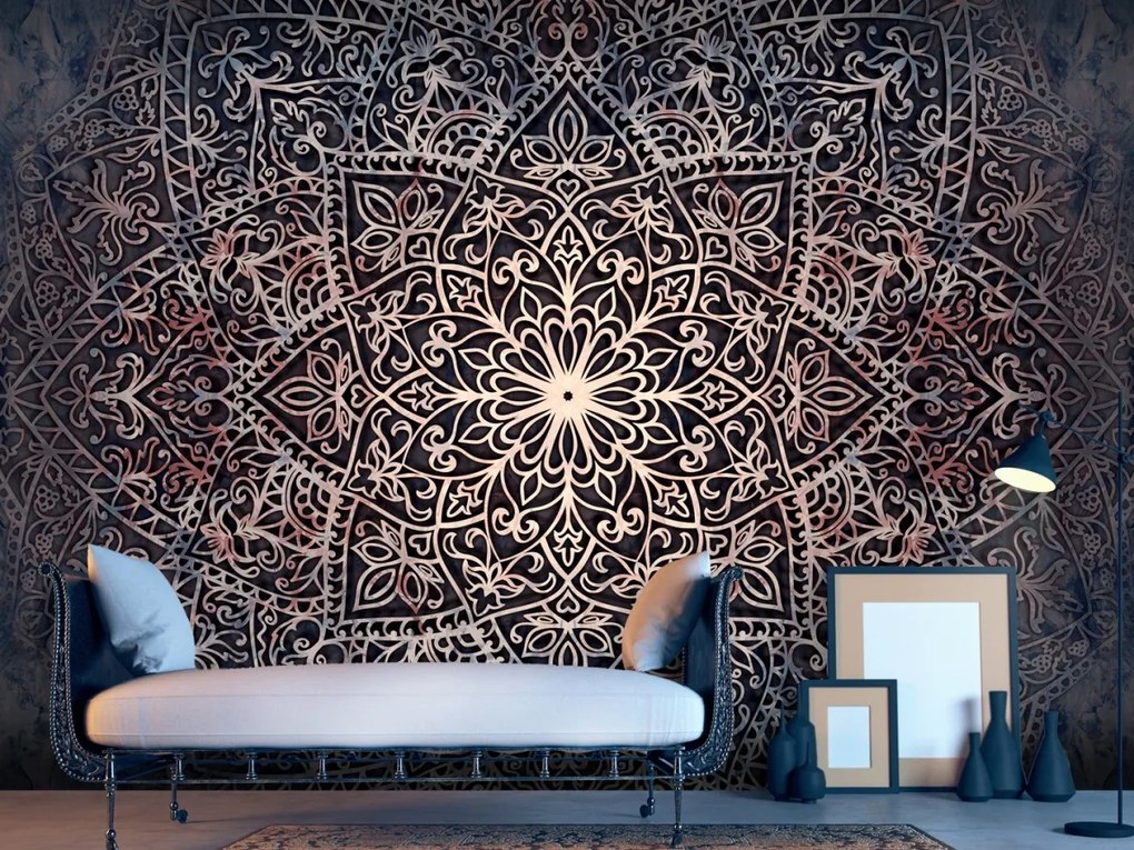 Tapeta mandala v hnědé + lepidlo ZDARMA Velikost (šířka x výška): 200x140 cm