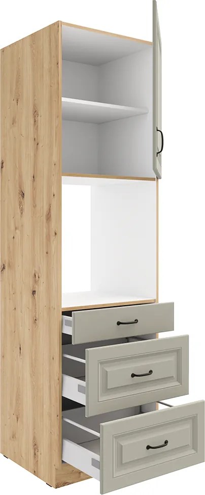 STILO ac | vysoká skříňka 60 DPS-210 3S 1F na vestavnou troubu | 60 cm | UNI dvířka | artisan/světle šedá
