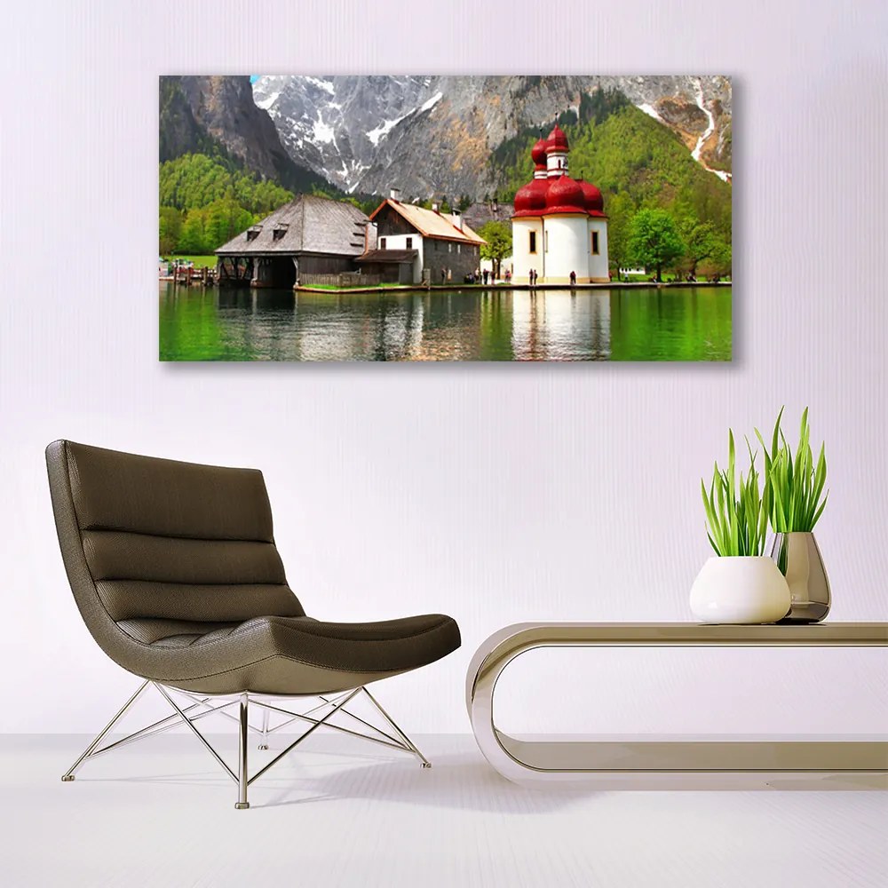 akrylový obraz Hora Strom Dům Krajina 120x60 cm