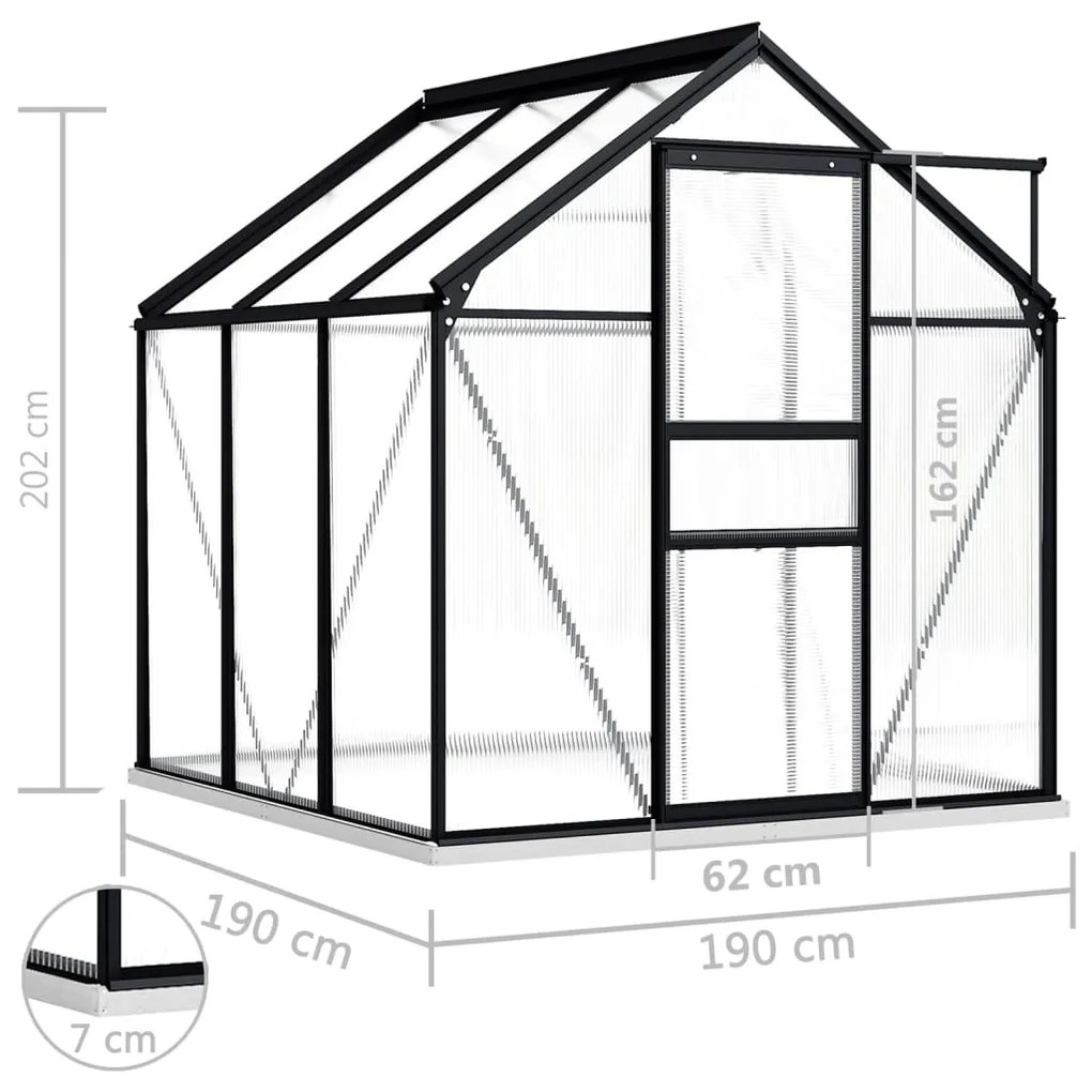 Skleník s podkladovým rámem antracitový hliník 3,61 m²