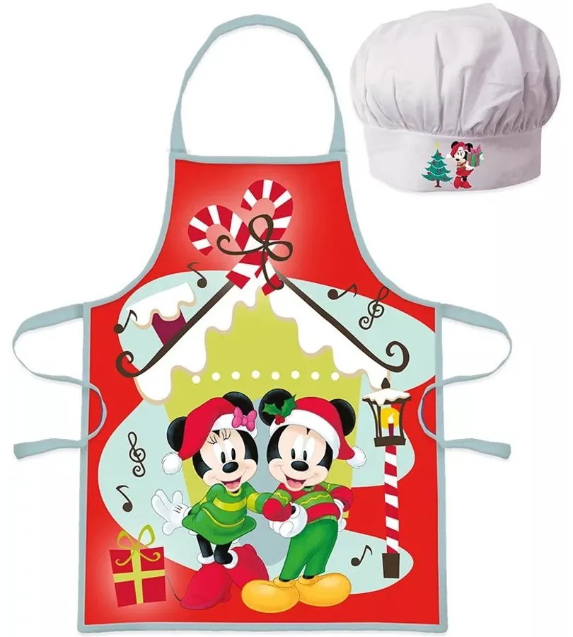 Vánoční zástěra s kuchařskou čepicí Mickey & Minnie Mouse - 2 díly - pro děti 3 - 8 let