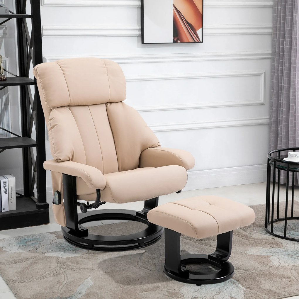HOMCOM Polohovací křeslo s funkcí polohování, masážní křeslo, TV křeslo, polohovací křeslo, ergonomické křeslo s taburetem, béžová barva, 76 x 80 x 1…