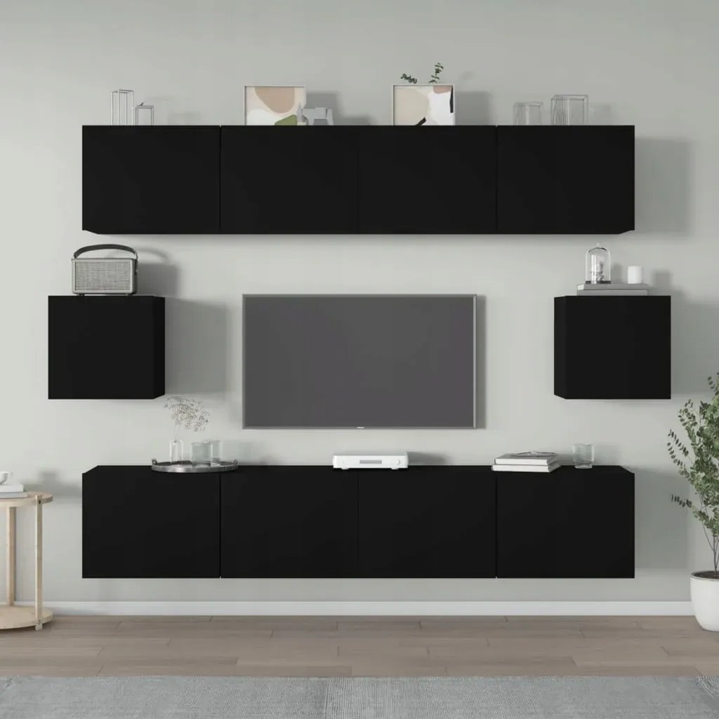 6dílný set tv skříněk kompozitní dřevo Černá 80 cm