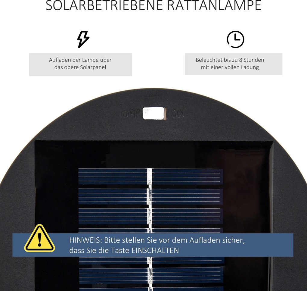 Zahradní solární lampa Outsunny se světelným senzorem, vodotěsná, automatická LED, černá, 21,5 x 21,5 x 61 cm, ideální pro zahradu a terasu | Aosom.de