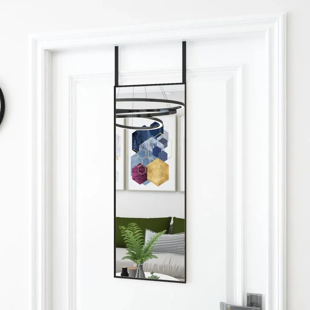 Zrcadlo na dveře černé 30 x 80 cm sklo a hliník 327404