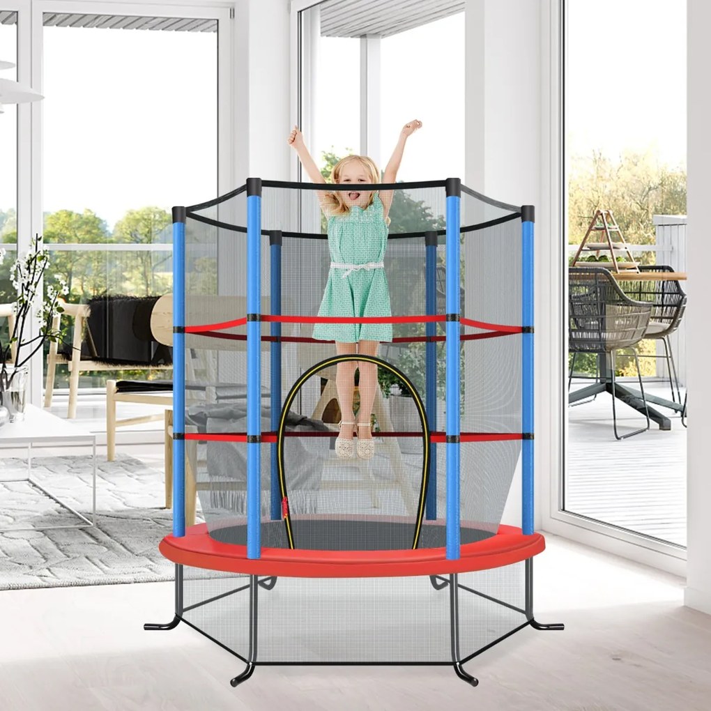 Costway Zahradní trampolína Ø 140 cm s ochrannou sítí trampolína pojme až 135 kg