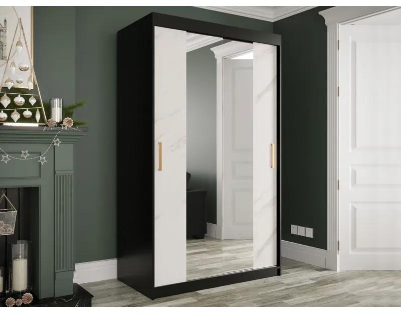 Šatní skříň se zrcadlem Nonnus 120 T1, Úložný prostor: ano, Barva: bílá matná / černá mramor