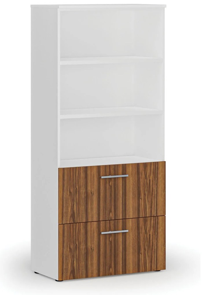 Skříň se zásuvkami pro závěsné složky PRIMO WHITE, 800 x 420 x 1781 mm, bílá/ořech