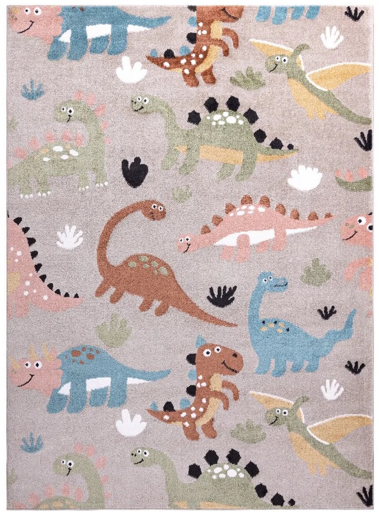 Dywany Łuszczów, Dětský kusový koberec Fun Dino beige, 200x290, vícebarevná, dětský pokoj