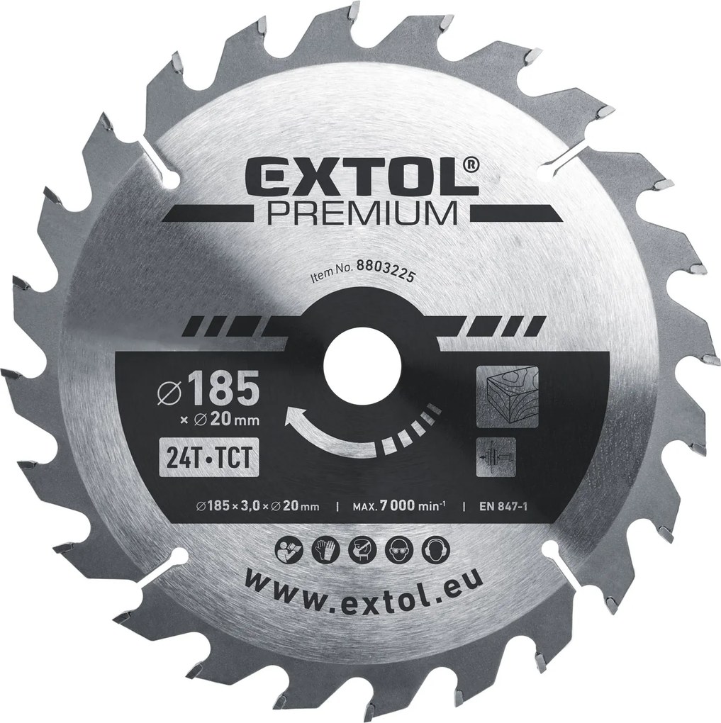 EXTOL PREMIUM pilový kotouč s SK plátky, 185x2,2x20mm, 36T, šířka SK plátků 3,2mm Dostupné varianty: Pilový kotouč s SK plátky EXTOL PREMIUM ø 185x2,2x20mm/24 zubů