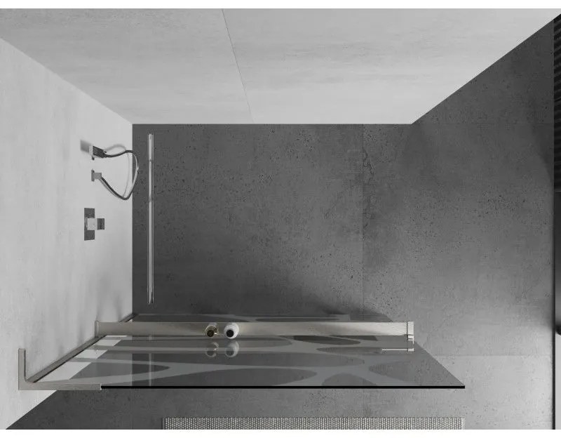Mexen Kioto+ L, sprchová zástěna Walk-In s poličkou a věšákem 120 x 200 cm, 8mm čiré sklo bílý vzor, ​​broušená ocel profil, 800-120-123-97-97