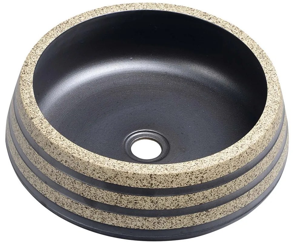 Sapho, PRIORI keramické umyvadlo, průměr 41cm, 15cm, černá/kámen, PI021