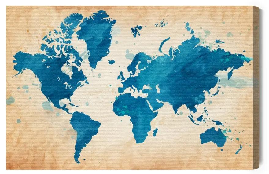 Obraz Mapa Světa V Modrých Tónech Nedostatek Nedostatek Přírodní plátno 100x70