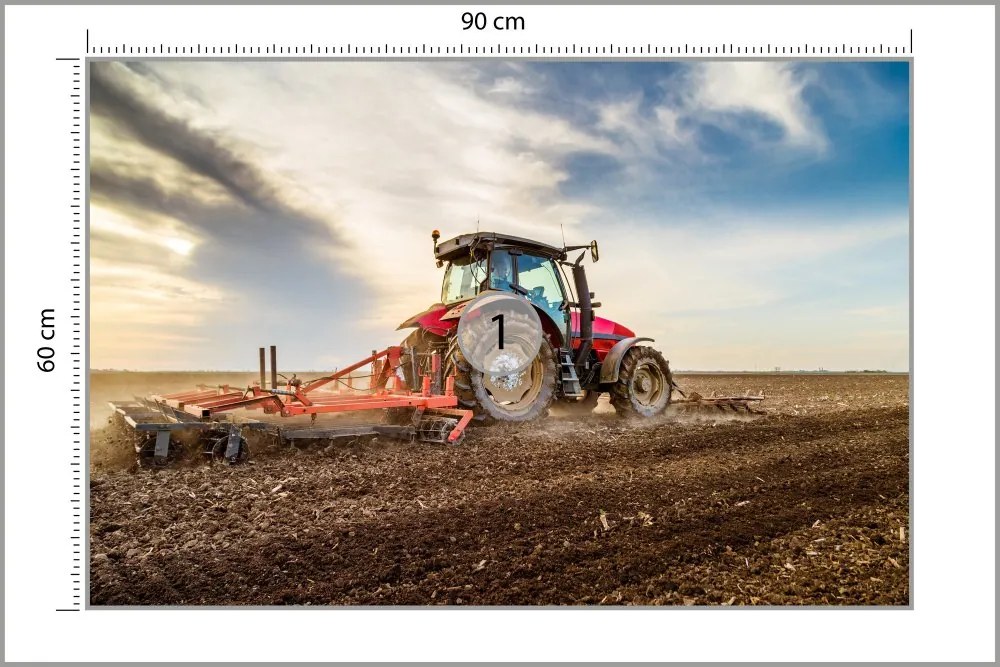 Fototapeta Traktor Při Práci V Poli Hladký vinyl 135x90