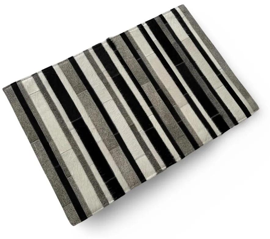 Kožený koberec, předložka, černobílá s šedou S