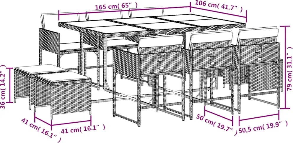11dílný zahradní jídelní set s poduškami hnědý polyratan 3211329