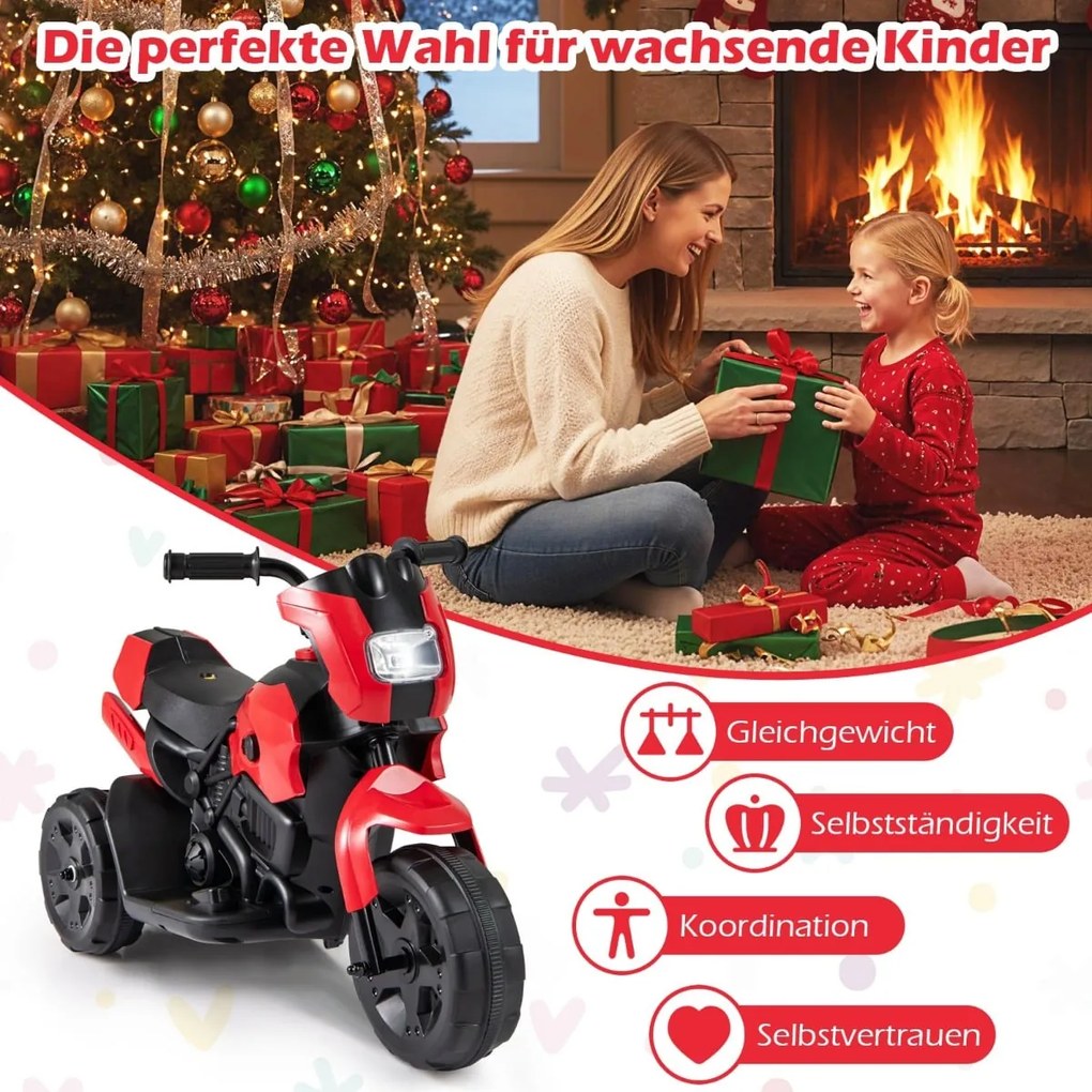 Costway 6 V Dětský motocykl 3-kolový elektrický motocykl s LED světlometem