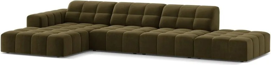 Khaki sametová rohová pohovka (levý roh/s lenoškou) Chicago – Cosmopolitan Design