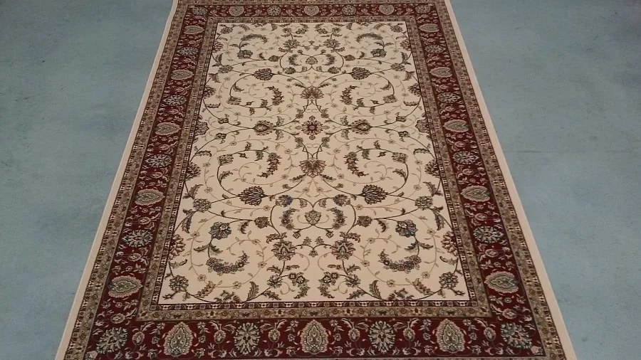 Vlněný klasický koberec ORIENT krémový, bordo lem 160x230