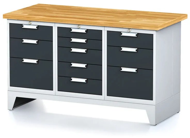 Alfa 3 Dílenský stůl MECHANIC I, 1x 5 zásuvkový box a 2x 3 zásuvkový box na nářadí, 11 zásuvek, 1500x685x880 mm, antracitové dveře
