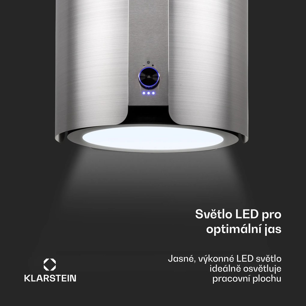 Klarstein Skyfall ostrovní digestoř Ø45cm s recirkulací 413m³/h LED