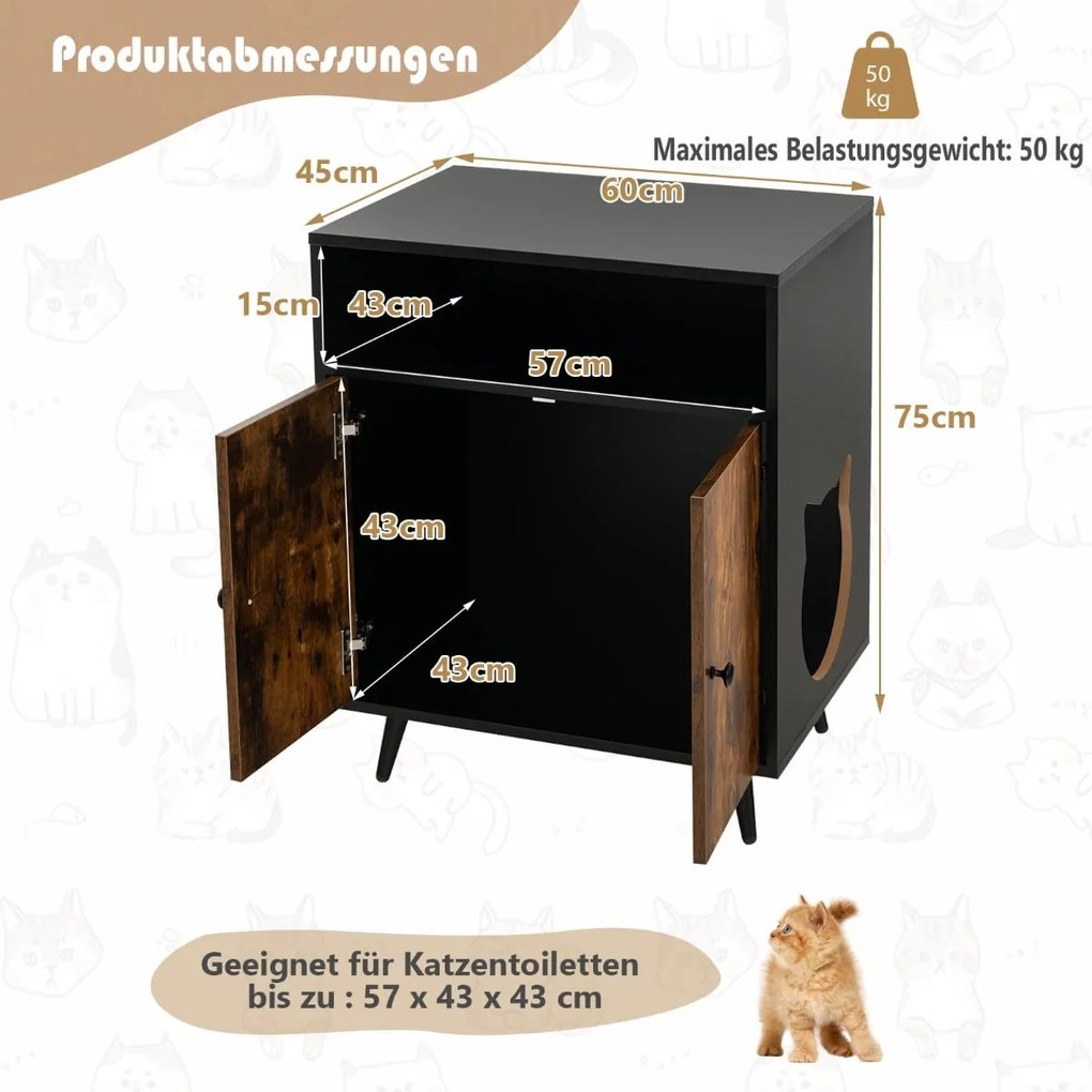 Costway Skříňka pro kočky kočičí toaleta domeček pro kočky s dvojitými dveřmi