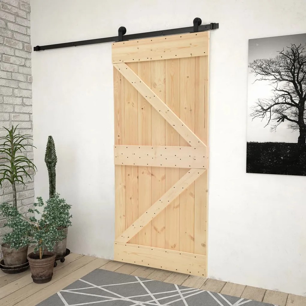 Posuvné dveře se setem kování 100 x 210 cm masivní borové dřevo - Default Title