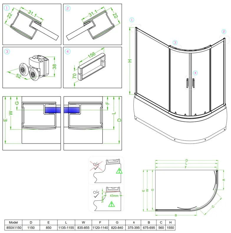 BPS-koupelny Asymetrický sprchový kout HYD-AK-MAJ11585LCH 115x85 cm levý, chrom/transparent v setu s hlubokou sprchovou vaničkou
