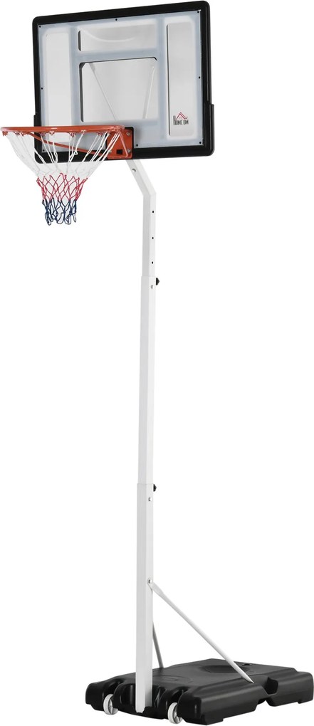 HOMCOM Basketbalový koš pro dospělé s nastavitelnou PVC tabulí 90x60x260-310cm a integrovanými kolečky Bílý
