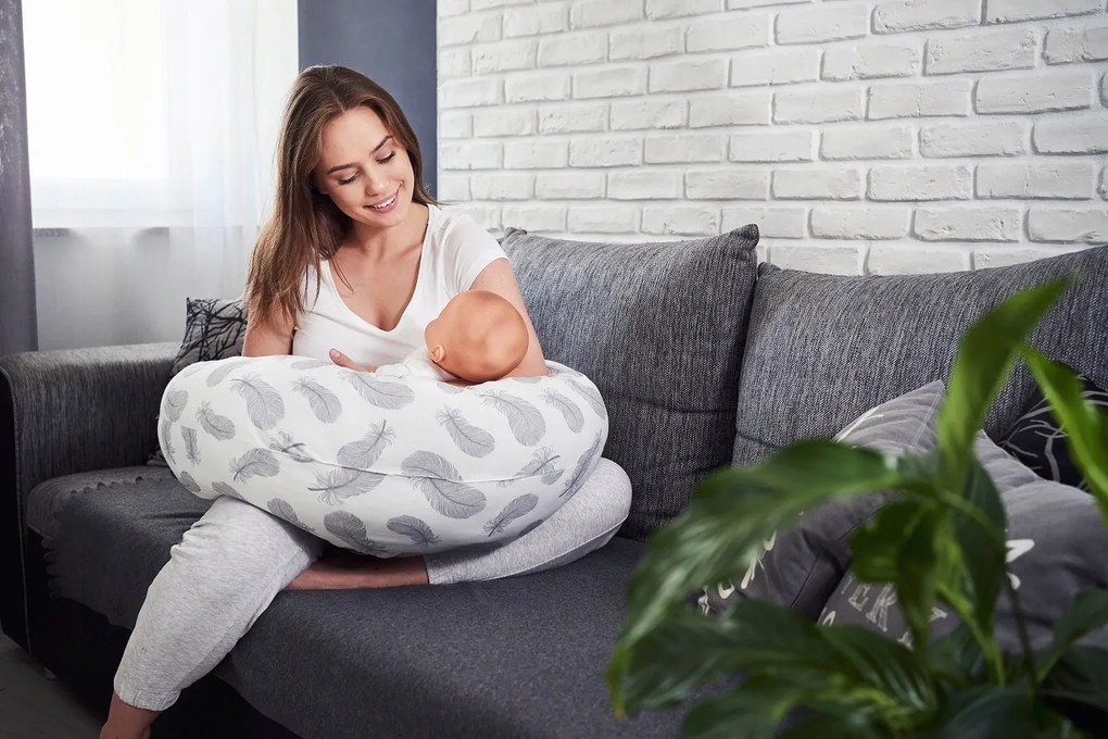 Kojicí polštář BABYMAM PREMIUM - Peříčka s bílou