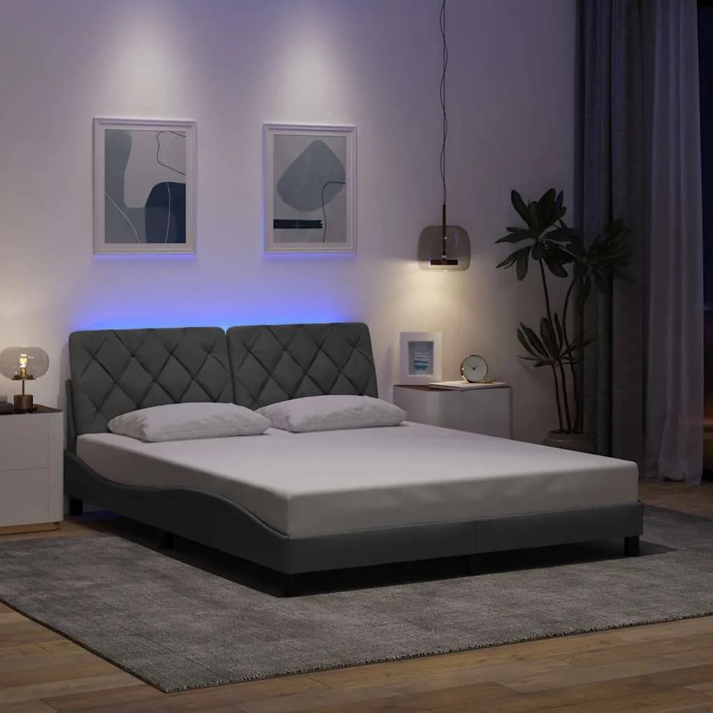 Rám postele s LED bez matrace Světle šedá 160x200 cm Látka 3310678