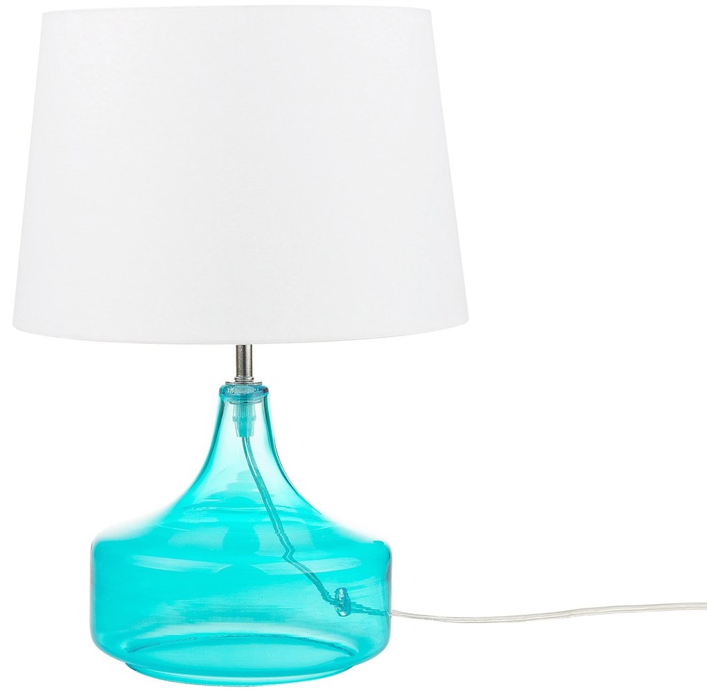 Stolní lampa se skleněnou modrou základnou a bílým stínítkem 42 cm ERZEN Beliani