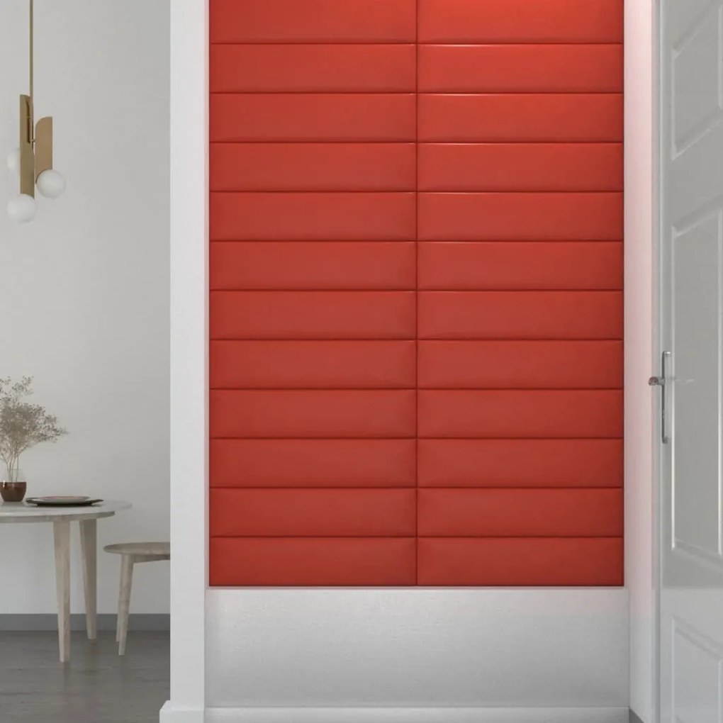 Nástěnné panely 12 ks červené 60 x 15 cm umělá kůže 1,08 m² - Default Title