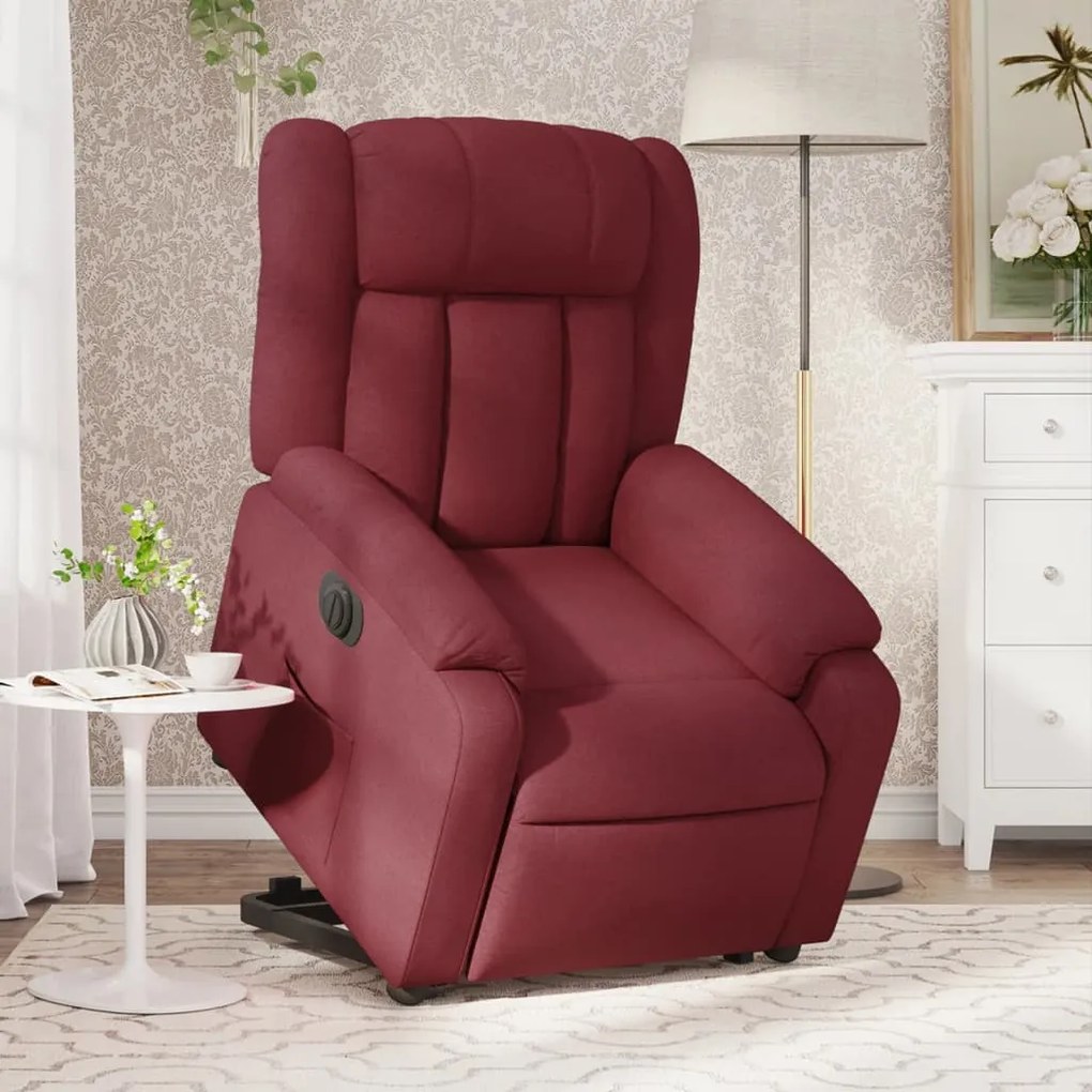 Elektrické zvedací polohovací křeslo vínové textil 3205343