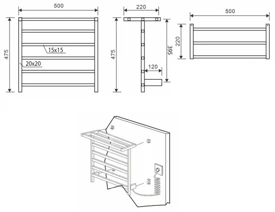 Sapho - Elektrický sušák na ručníky ELZOR 60W/230V 47x50 cm matná černá