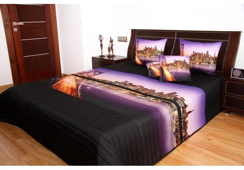Přehoz na postel černo fialový velkoměsto