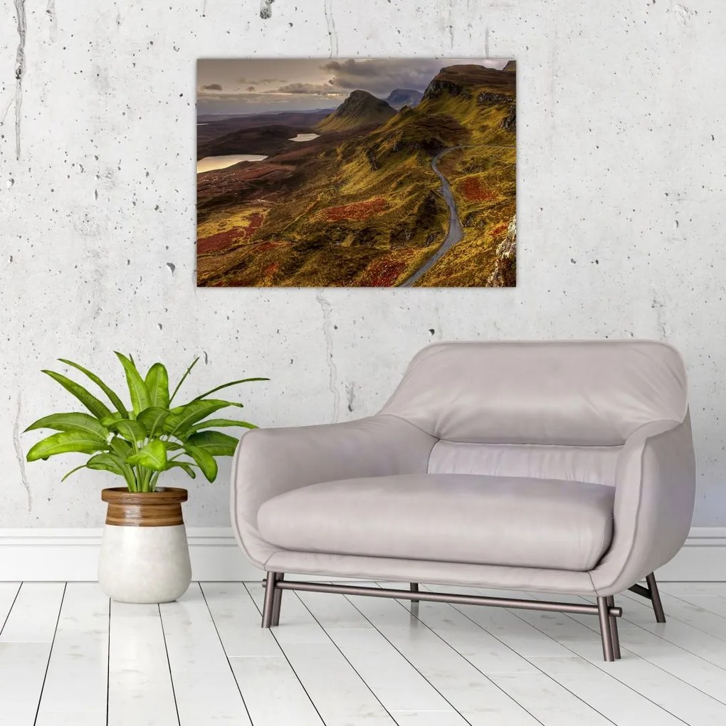Skleněný obraz skotských hor (70x50 cm)