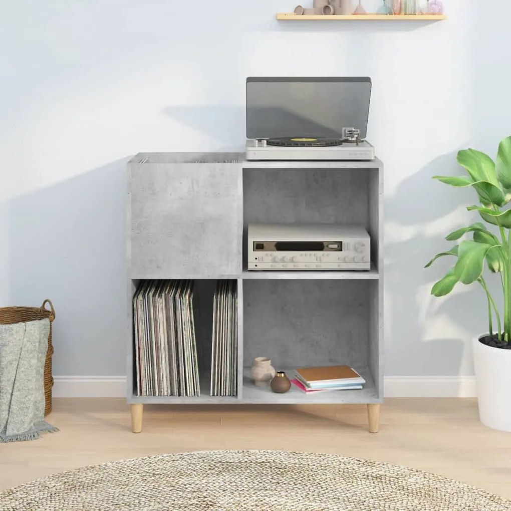 Skříňka Na Lp Desky Betonově Šedá 84,5X38X89Cm Kompozitní Dřevo Bílá S Vysokým Leskem