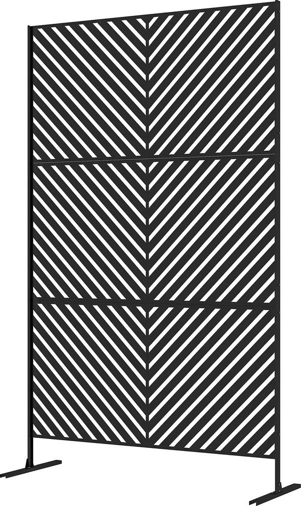 Zahradní paraván Outsunny s podstavcem, 122 x 198 cm s trojúhelníkovým vzorem, dělící zeď na balkon nebo terasu, ocel, černá | Aosom