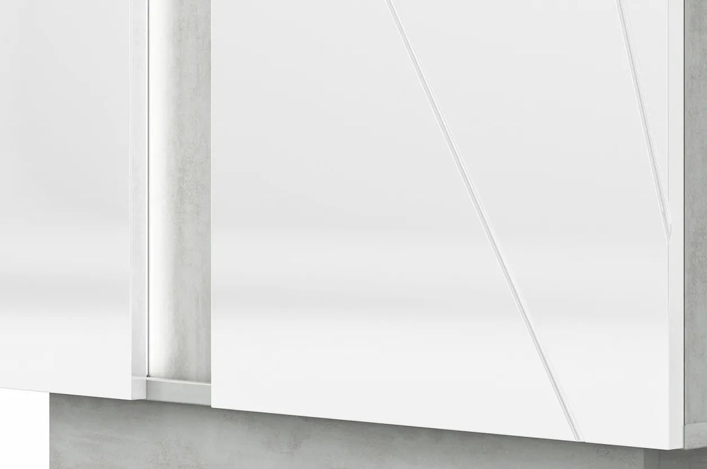 LAMIA 03P vitrína, beton stříbrný/bílá lesk/bílá lesk MDF