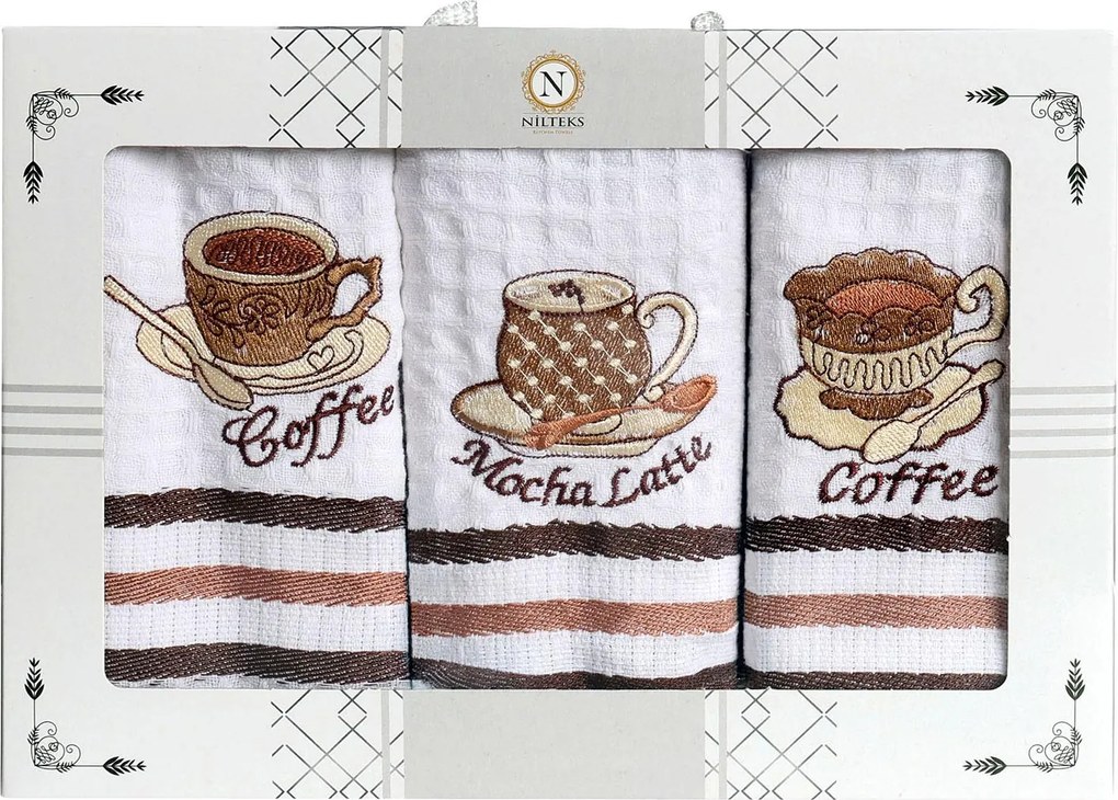 KUCHYŇSKÉ UTĚRKY CUP OF COFFEE SADA 3 KS 35X50 CM VZOROVANÉ