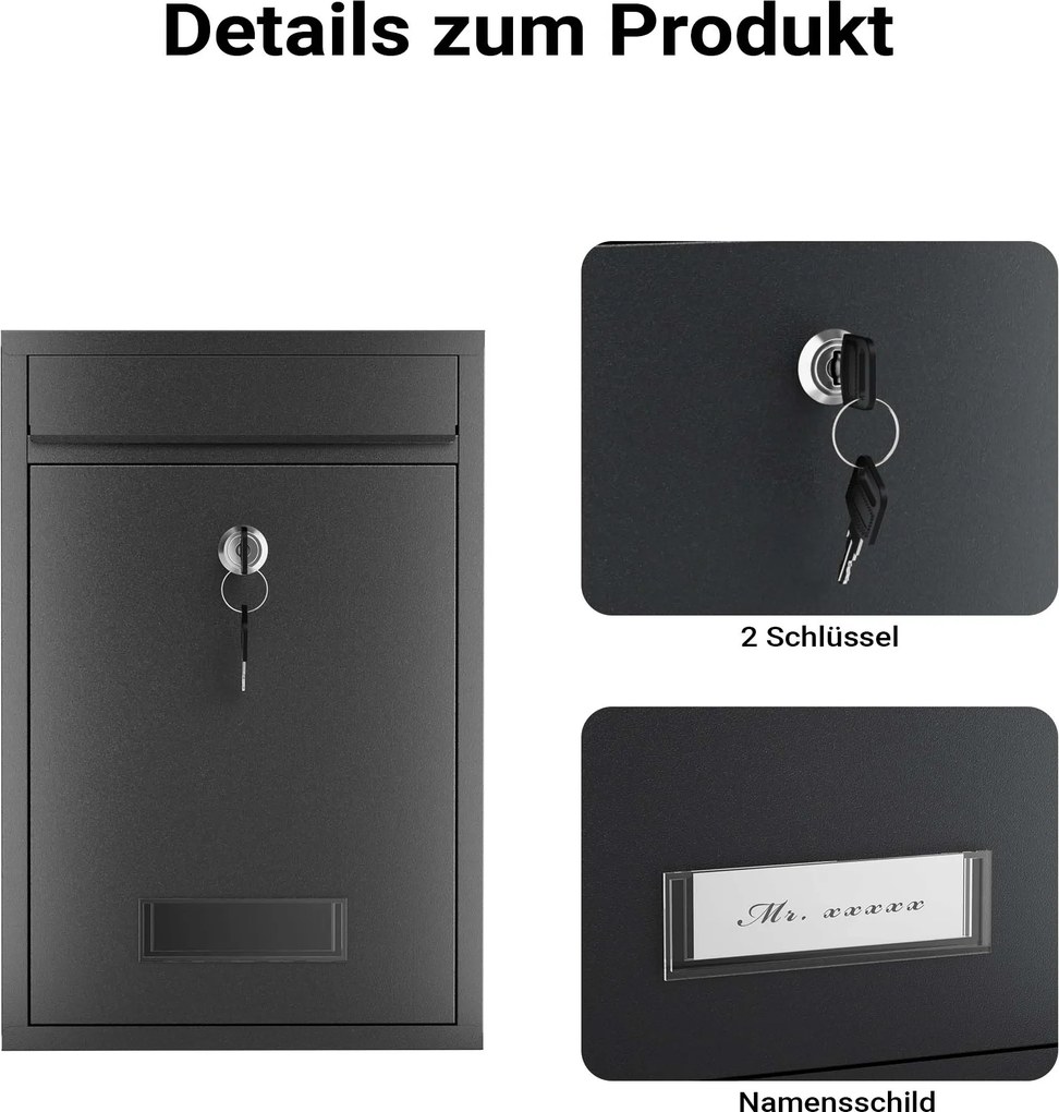 Poštovní schránka Wiltec – černá (60129)