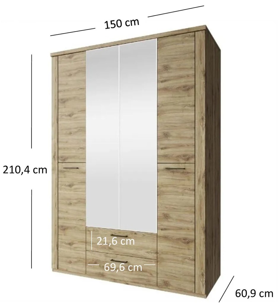 Skříň se zrcadlem 4d2s dub navarra Doorset Mebel Bos