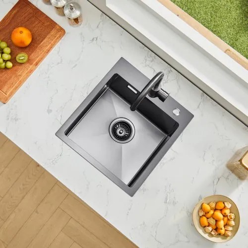 Kuchyňský dřez 40 cm Topmount Jednomístná vestavná umyvadlo z nerezové oceli Černá