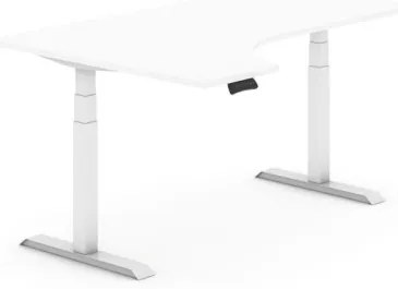 Výškově nastavitelný stůl, elektrický, 625-1275 mm, ergonomický levý, deska 1800x1200 mm, bílá, bílá podnož