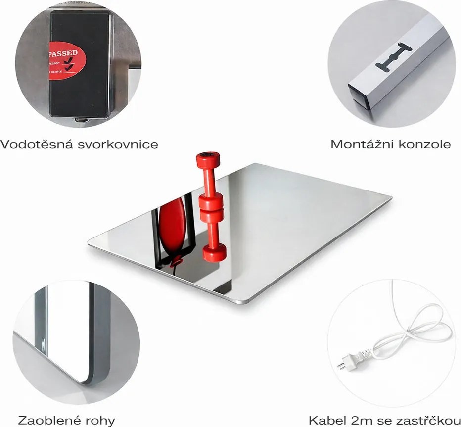 Chytré infrazrcadlo SMART MIRROR 350W | Výhřevnost 6,3 m2 | 100x60 cm | WiFi termostat | Dálkové ovládání | LED světlo | Zrcadlo na šířku