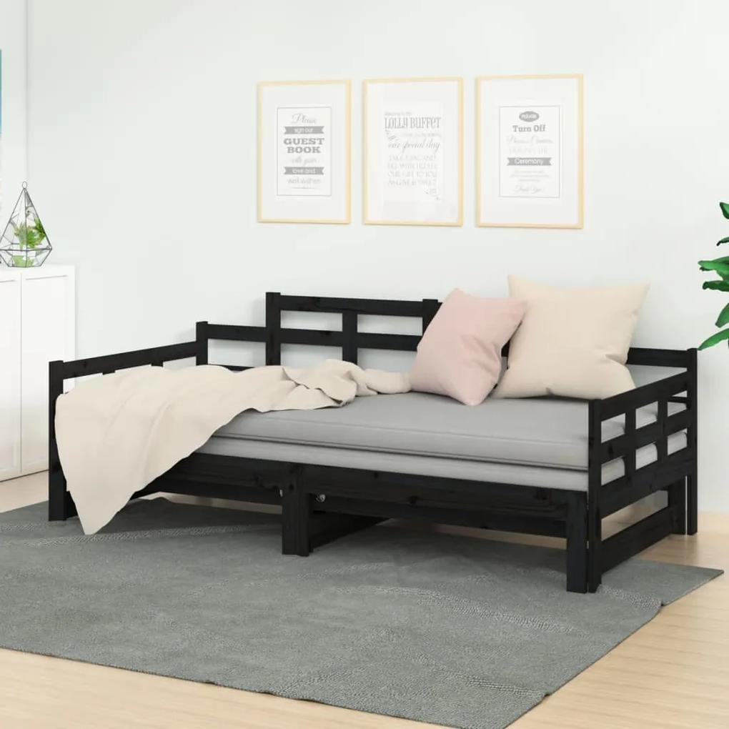 Výsuvná postel černá masivní borovice 2x (80 x 200) cm,  820351
