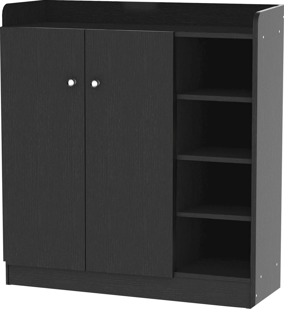 HOMCOM Úzký botník se dvěma dveřmi a nastavitelnými policemi pro 12 párů bot do předsíně 83x30x90 cm Černý